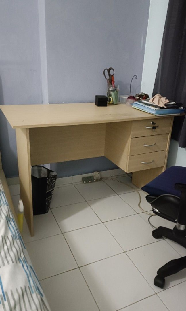 Writing Table with 1 locker +2 drawers 4ft, Furniture & Home Living ...