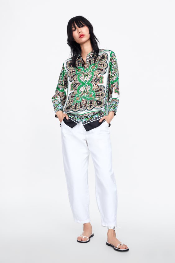 Zara Silk Printed Top, Women's Fashion, Tops, Blouses on Carousell