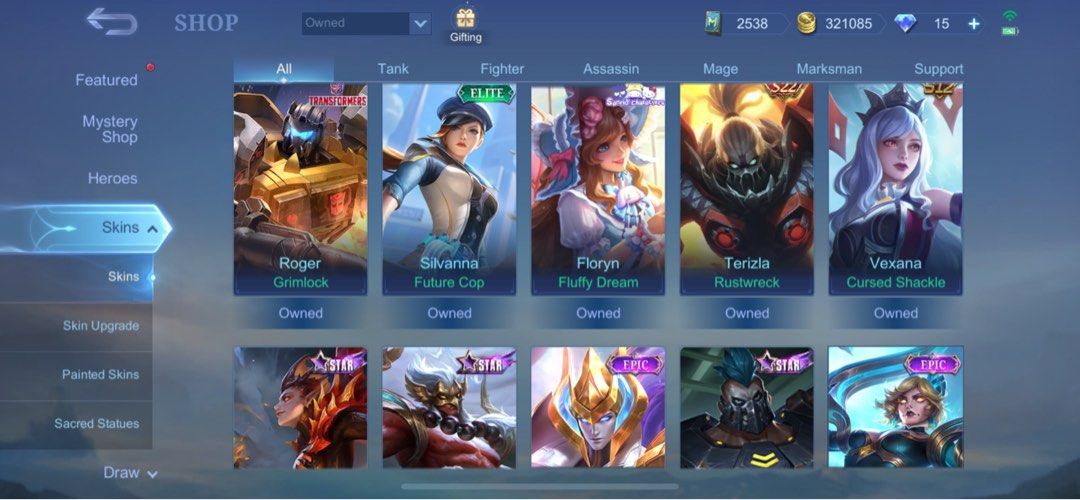 215 SKINS, LEGEND FRANCO, 15 EPIC SKINS, EPIC LIMITED MECHA DRAGON ...