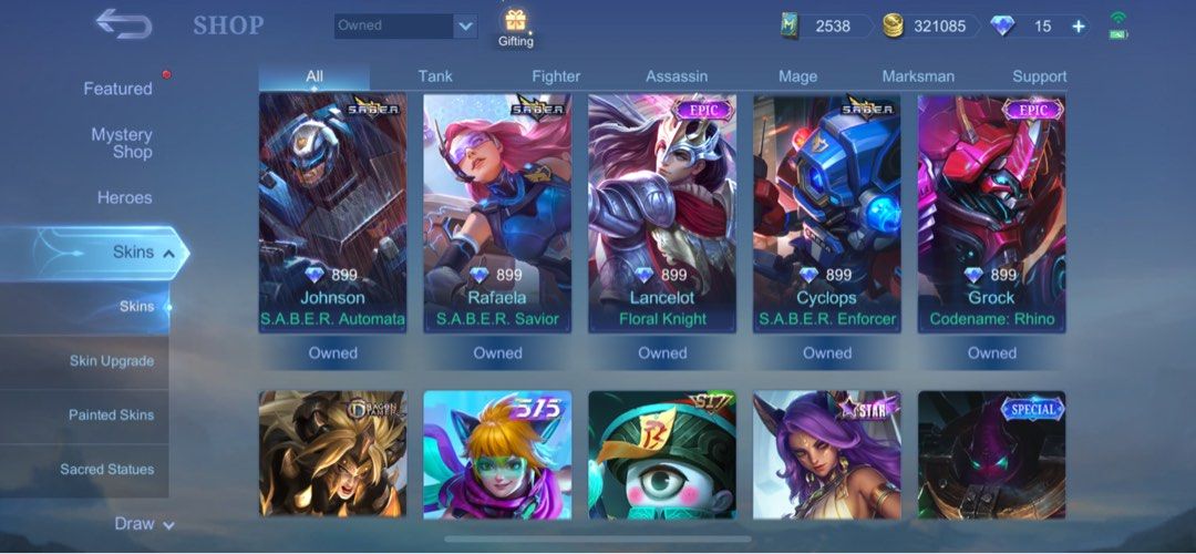 215 SKINS, LEGEND FRANCO, 15 EPIC SKINS, EPIC LIMITED MECHA DRAGON ...