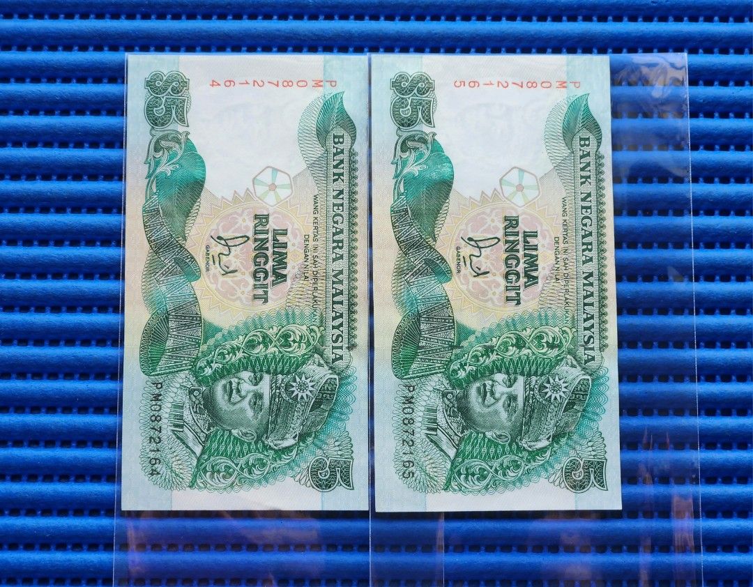 2X Malaysia $5 Lima Ringgit Note PM 0872164-0872165 Run Malaysian ...