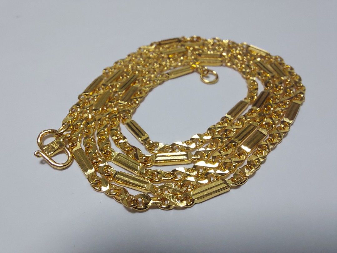 916 Gold vintage 2mm flat rolo chain/2mm bi flat bar chain Necklace 11 ...