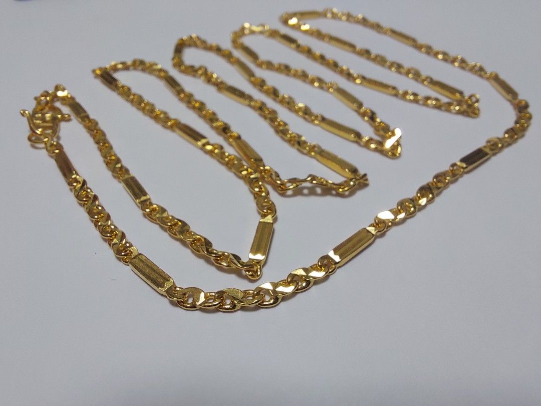 916 Gold vintage 2mm flat rolo chain/2mm bi flat bar chain Necklace 11 ...