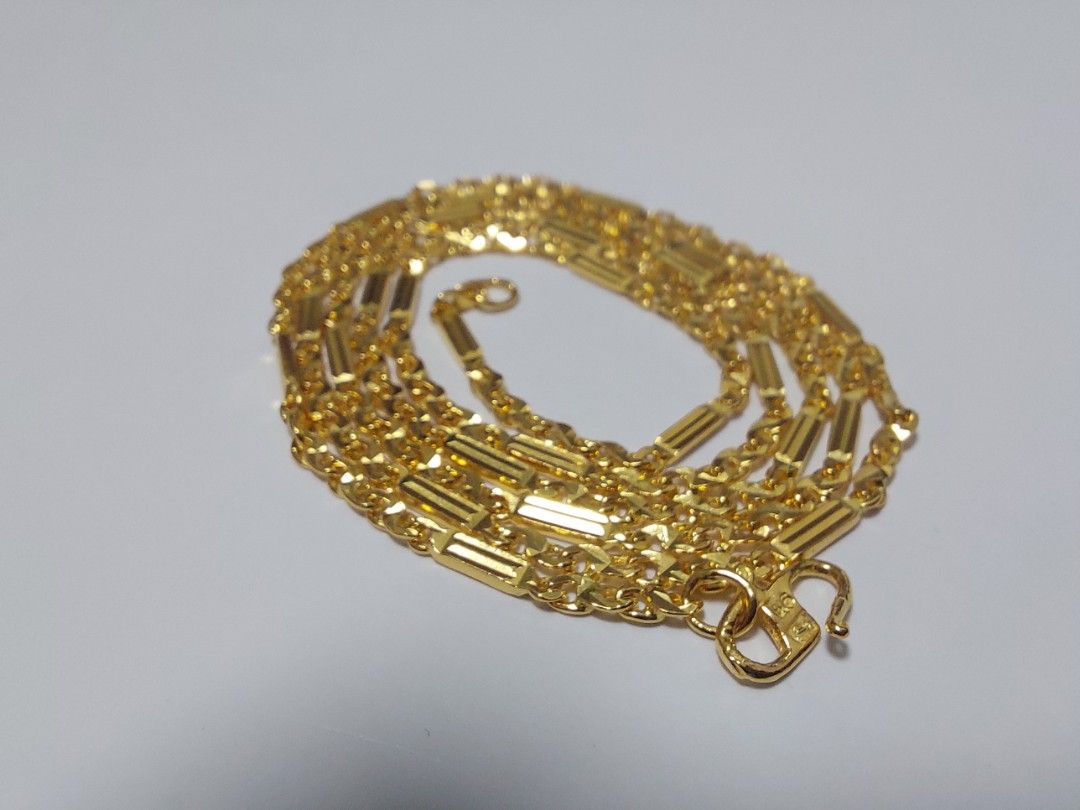 916 Gold vintage 2mm flat rolo chain/2mm bi flat bar chain Necklace 11 ...