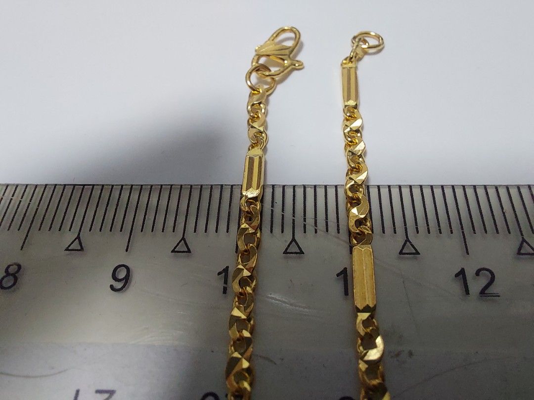 916 Gold vintage 2mm flat rolo chain/2mm bi flat bar chain Necklace 11.43g 59.8cm, Men's Fashion ...