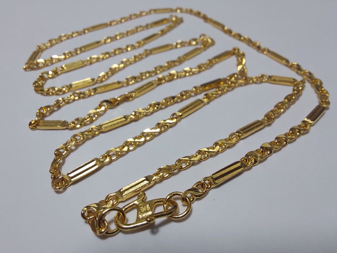 916 Gold vintage 2mm flat rolo chain/2mm bi flat bar chain Necklace 11 ...