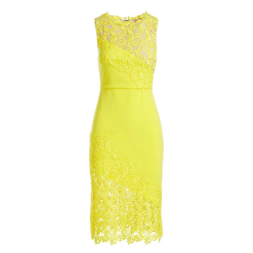 Alice + Olivia Cut Out Lace lemon yellow dress, Women's Fashion ...