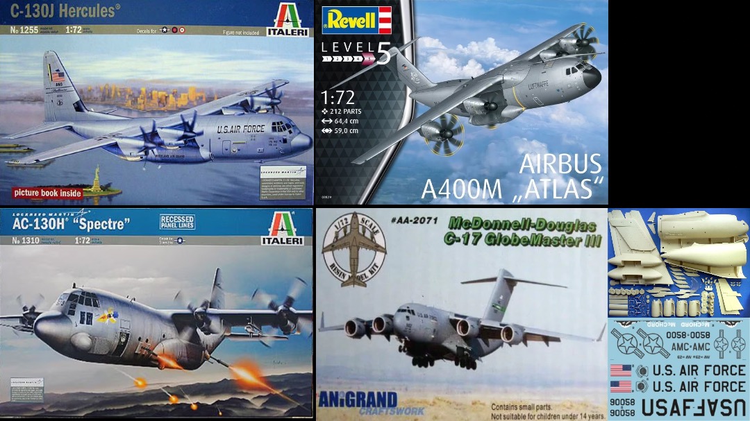 Anigrand, Italeri, Revell 1/72 C-130J, AC-130H "Spectre", Airbus A400M ...