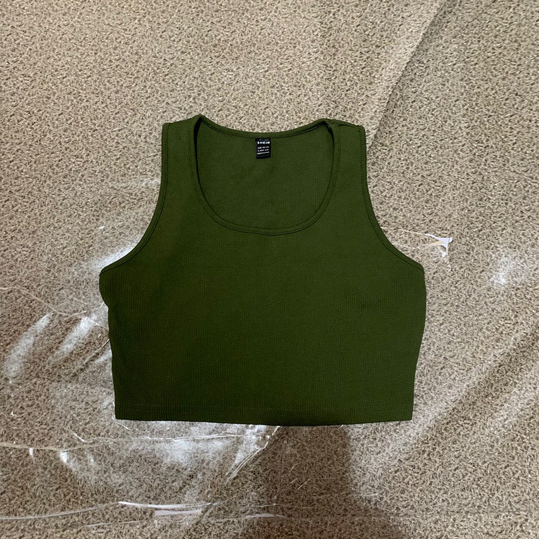 Army Green Crop Tank Top, Women's Fashion, Tops, Sleeveless on Carousell