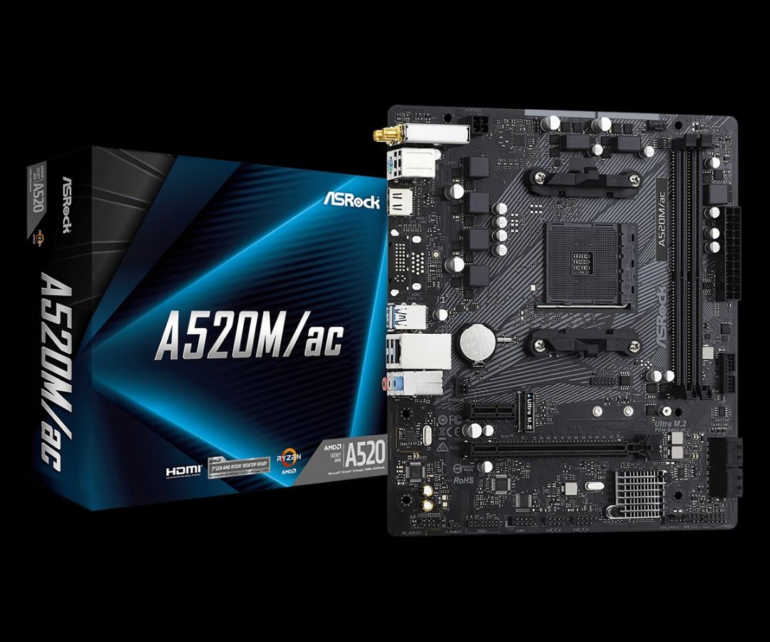 ASRock A520M/ac Micro-ATX AM4 Motherboard, Computers & Tech, Parts ...