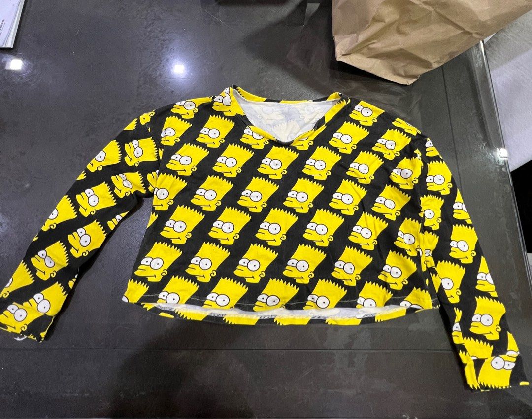 Bart Simpson Long Sleeve Crop Top The Simpsons Viral Crop Top Long ...