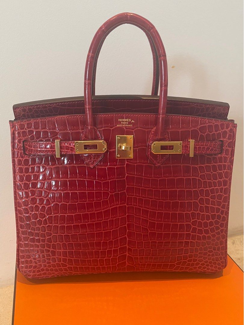 Birken 25 Braise Shiny Porosus, Luxury, Bags & Wallets on Carousell