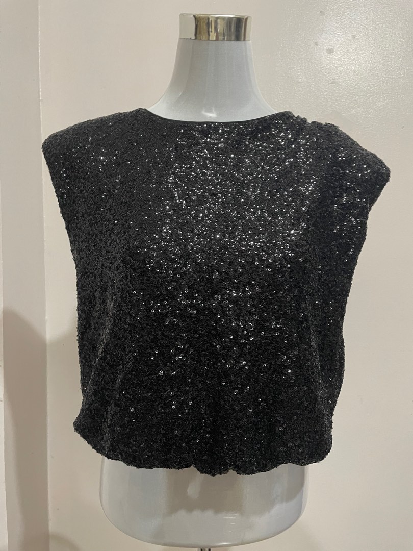 Black Sequence top, Women's Fashion, Tops, Blouses on Carousell