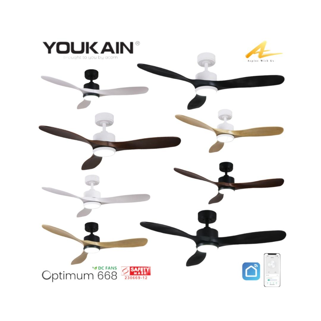 Ceiling Fan YOUKAIN YJ-668 DC Motor 46" & 52" Smart Lift LED Dimmable ...