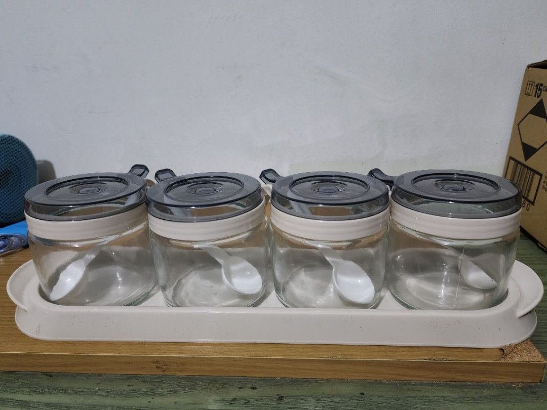 Condiment Jar Stand with Jars Included - Sets of 4, Furniture & Home ...