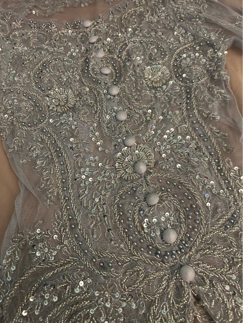 (FOR RENT) Dusty Blue Kebaya Manik Batik Pareo, Women's Fashion ...