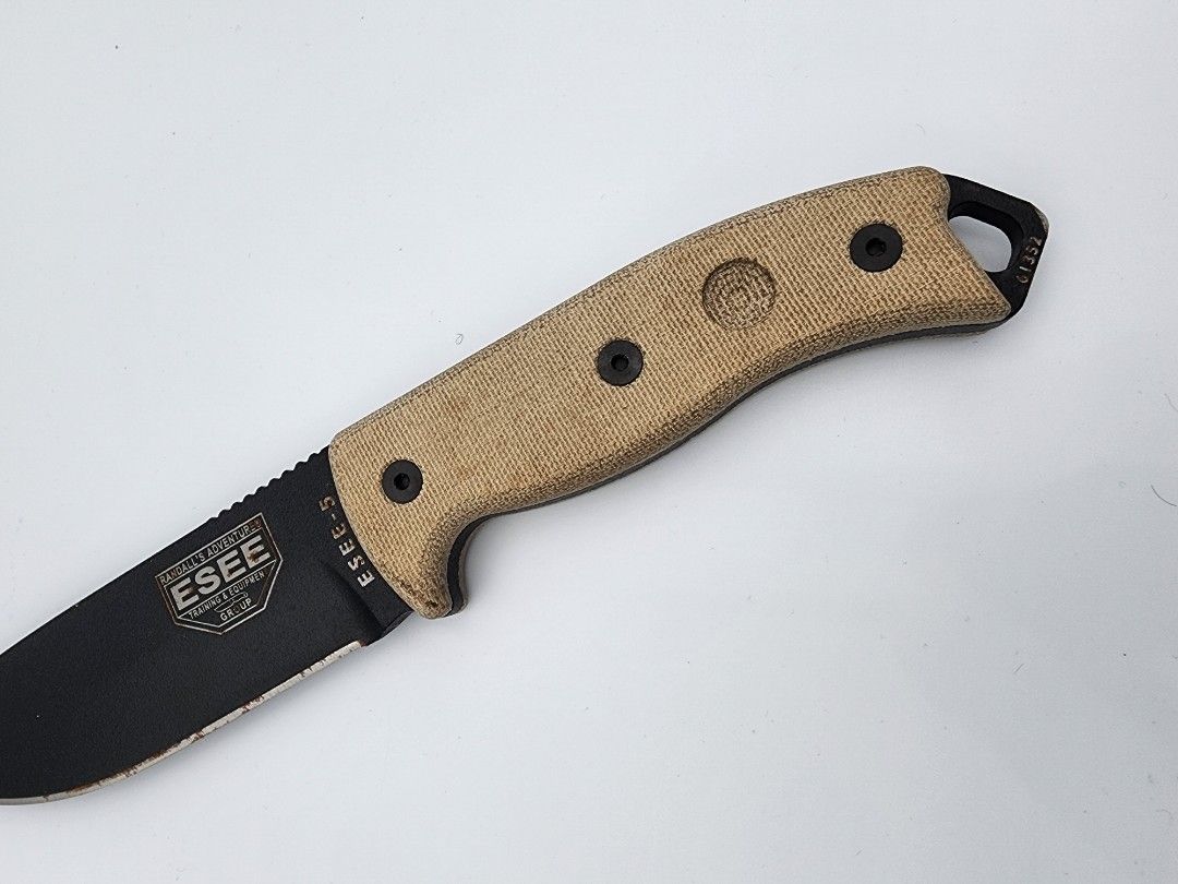 ESEE Knives ESEE-5P-E Plain Edge, Tan Micarta Handles, Black Kydex ...