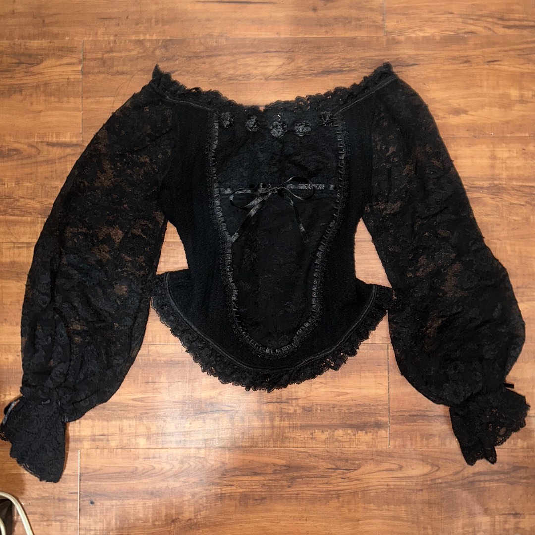 NOT AVAILABLE Gothic romantic goth off shoulder long sleeve black top ...