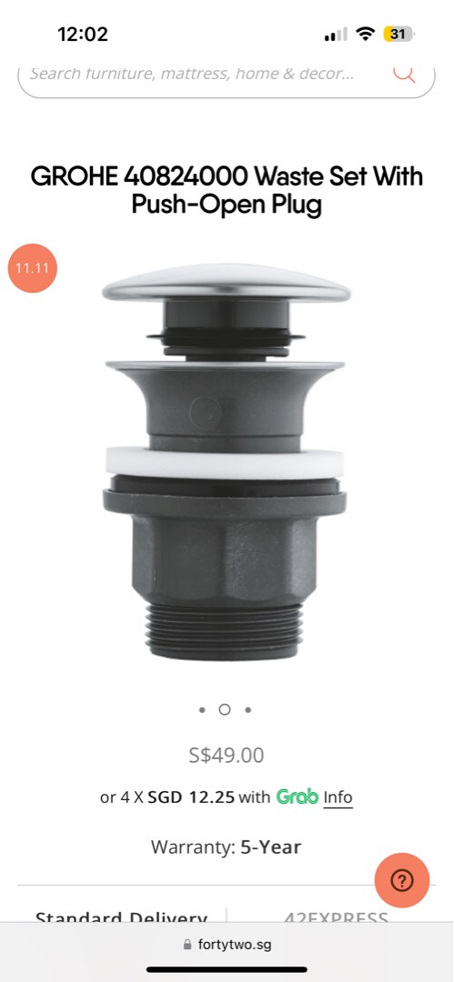 Grohe Waste set with push-open plug, Furniture & Home Living, Home ...