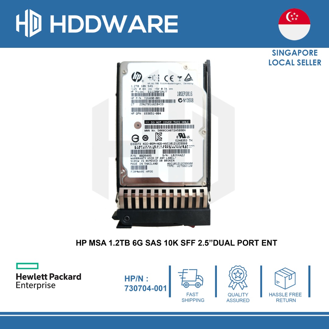HP MSA 1.2TB 6G SAS 10K SFF(2.5-INCH) DUAL PORT ENT // E7W47A // 730704 ...
