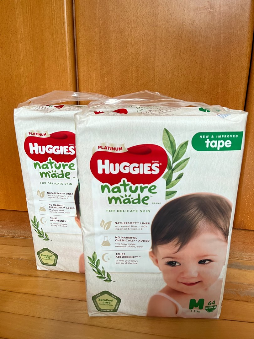 Huggies Naturemade tape diapers - size M (2 pkts), Babies & Kids, Bathing & Changing, Diapers ...