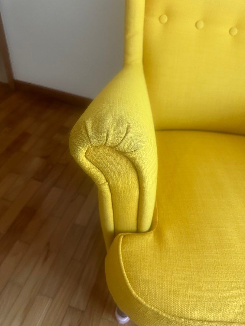 IKEA STRANDMON Yellow Chair with foot stool, Furniture & Home Living ...