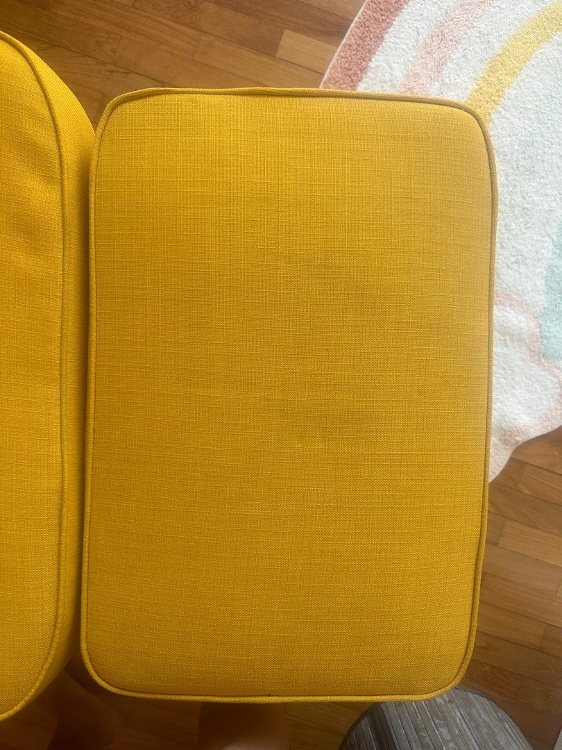 IKEA STRANDMON Yellow Chair with foot stool, Furniture & Home Living ...