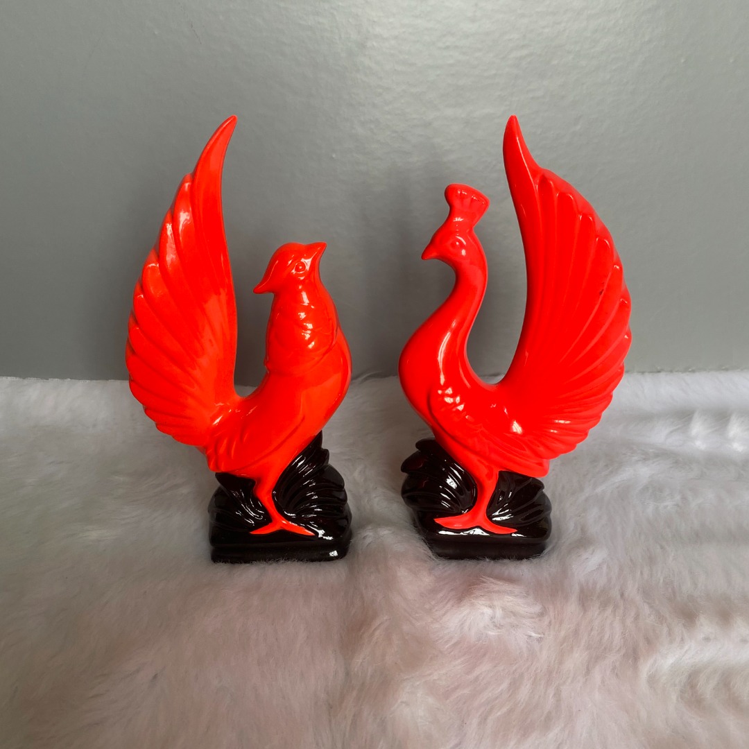 Japan Vintage Orange Ceramic Birds Figures, Furniture & Home Living ...