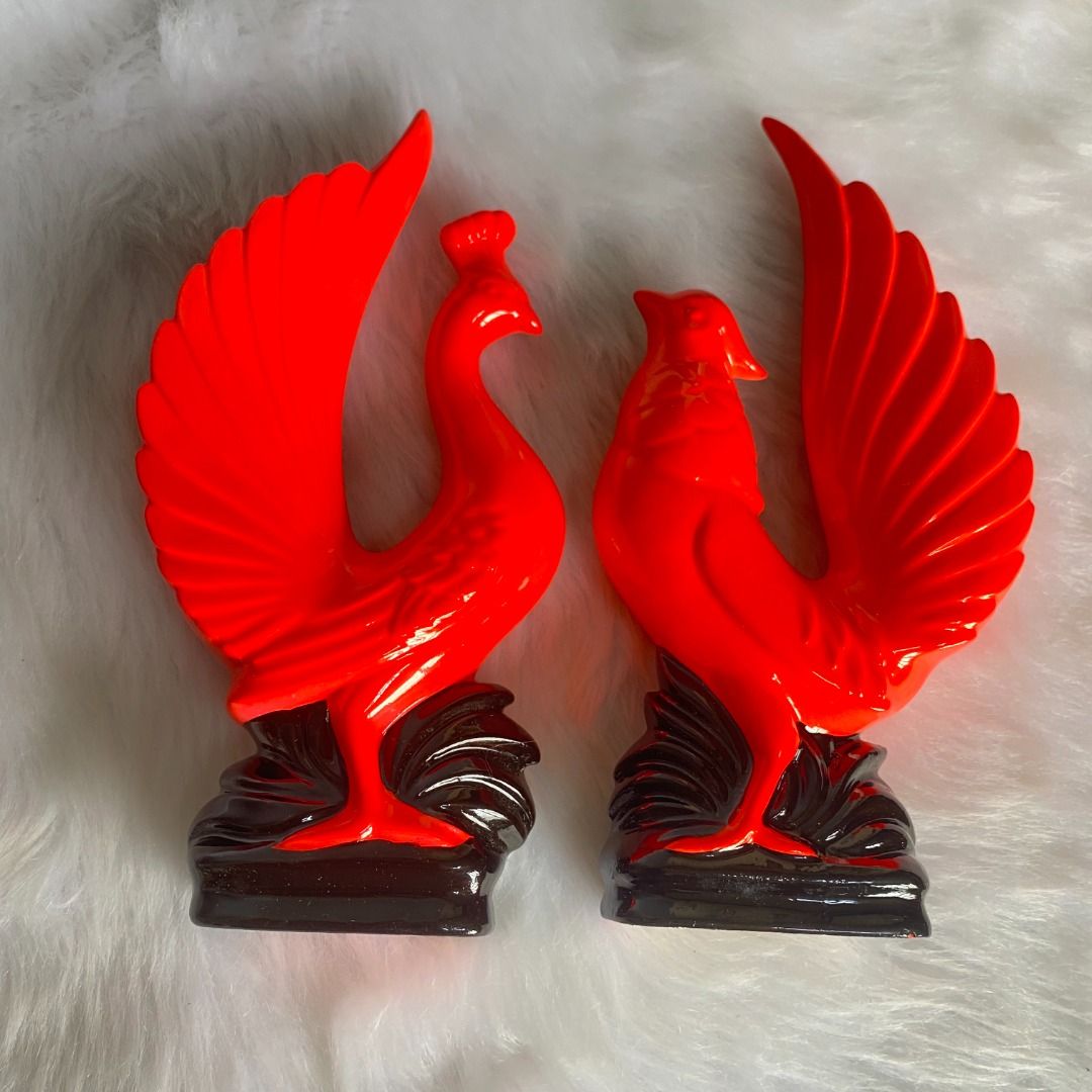 Japan Vintage Orange Ceramic Birds Figures, Furniture & Home Living ...