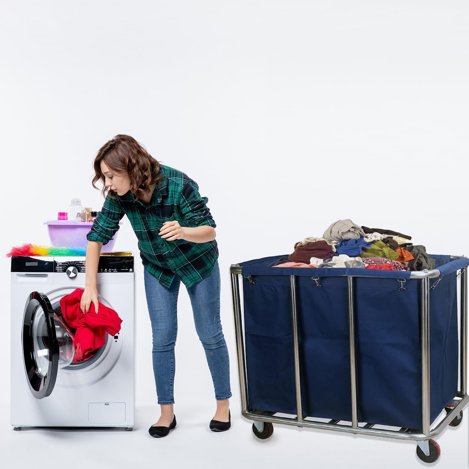 Kenpiko Commercial Laundry Cart with Wheels Heavy Duty Rolling Laundry ...