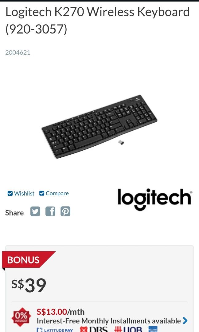 Logitech K270 Wireless Keyboard And Mouse Set Computers And Tech Parts And Accessories Computer