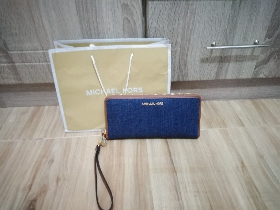 MK limited edition denim long wallet, Luxury, Bags & Wallets on Carousell