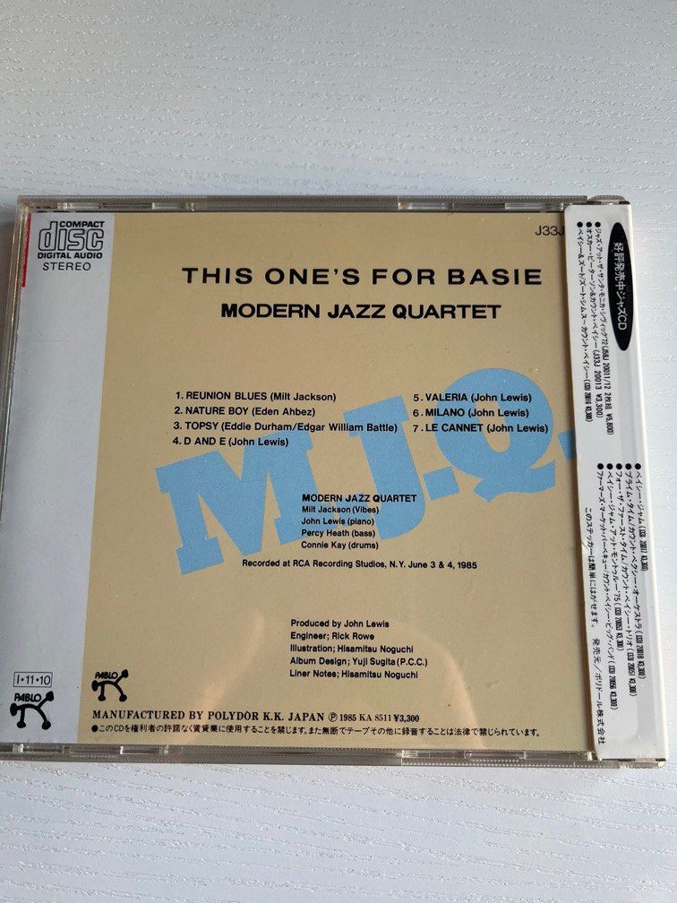 Modern Jazz Quartet MJQ CD This One’s For Basie 日極舊版 膠側紙 11A1 +++++, 興趣 ...