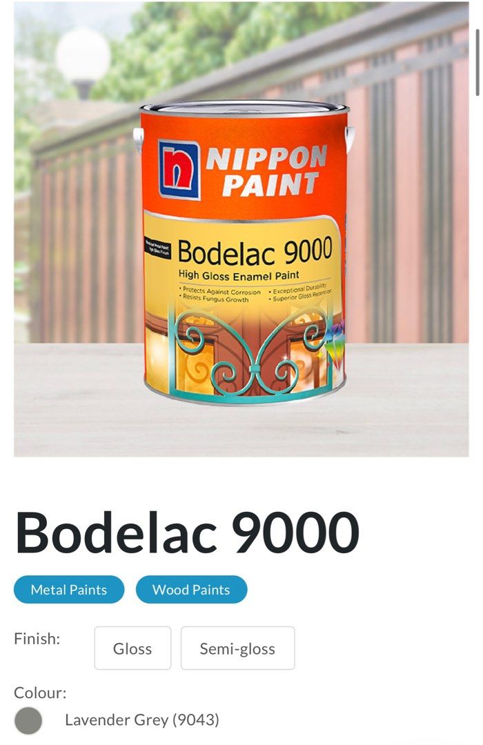 Nippon Paint Bodelac 9000 - Lavender Grey 9043 (1 Litre), Furniture ...