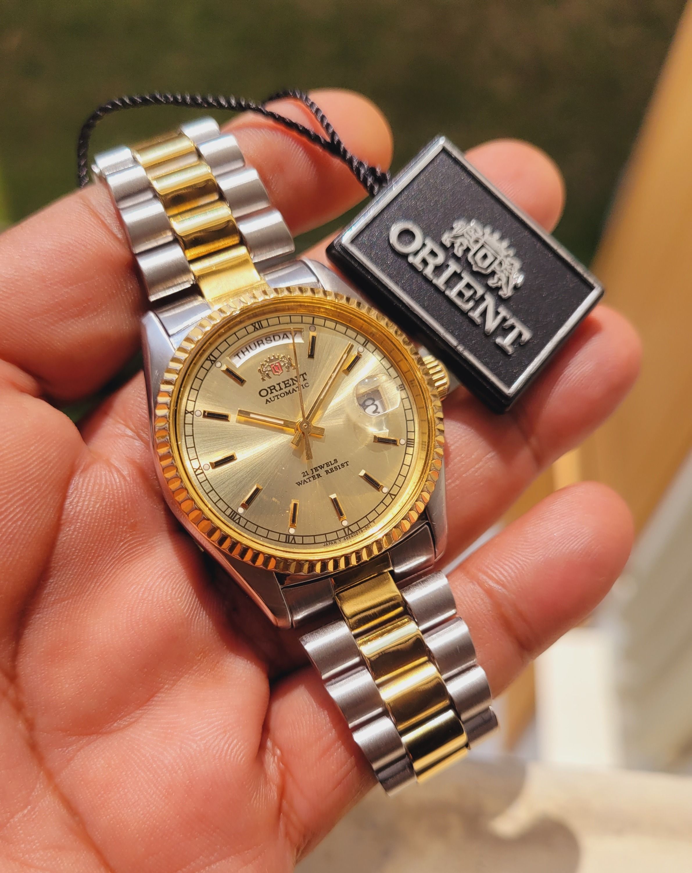 Orient President Day Date Two Tone Fluted Bezel Champagne Gold Dial ...