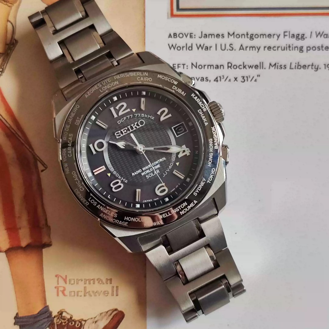 Seiko Brightz SAGZ All Titanium Worldtimer Radio Wave Control Solar Watch, Men's Fashion ...