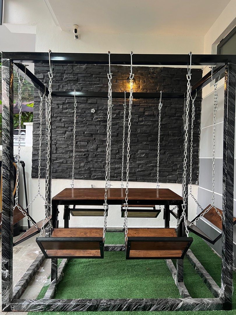 Table with swing chairs, Furniture & Home Living, Outdoor Furniture on ...