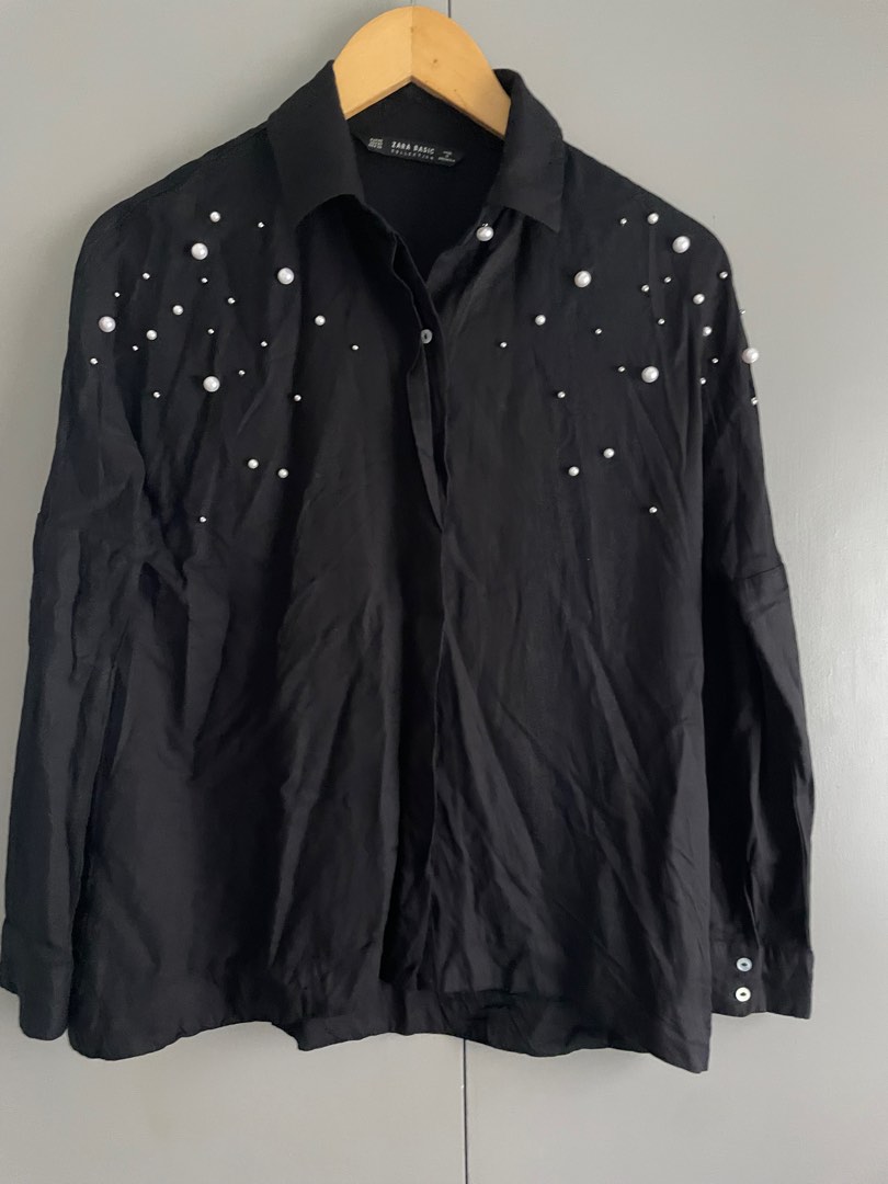 zara embellished button down, Women's Fashion, Tops, Longsleeves on ...