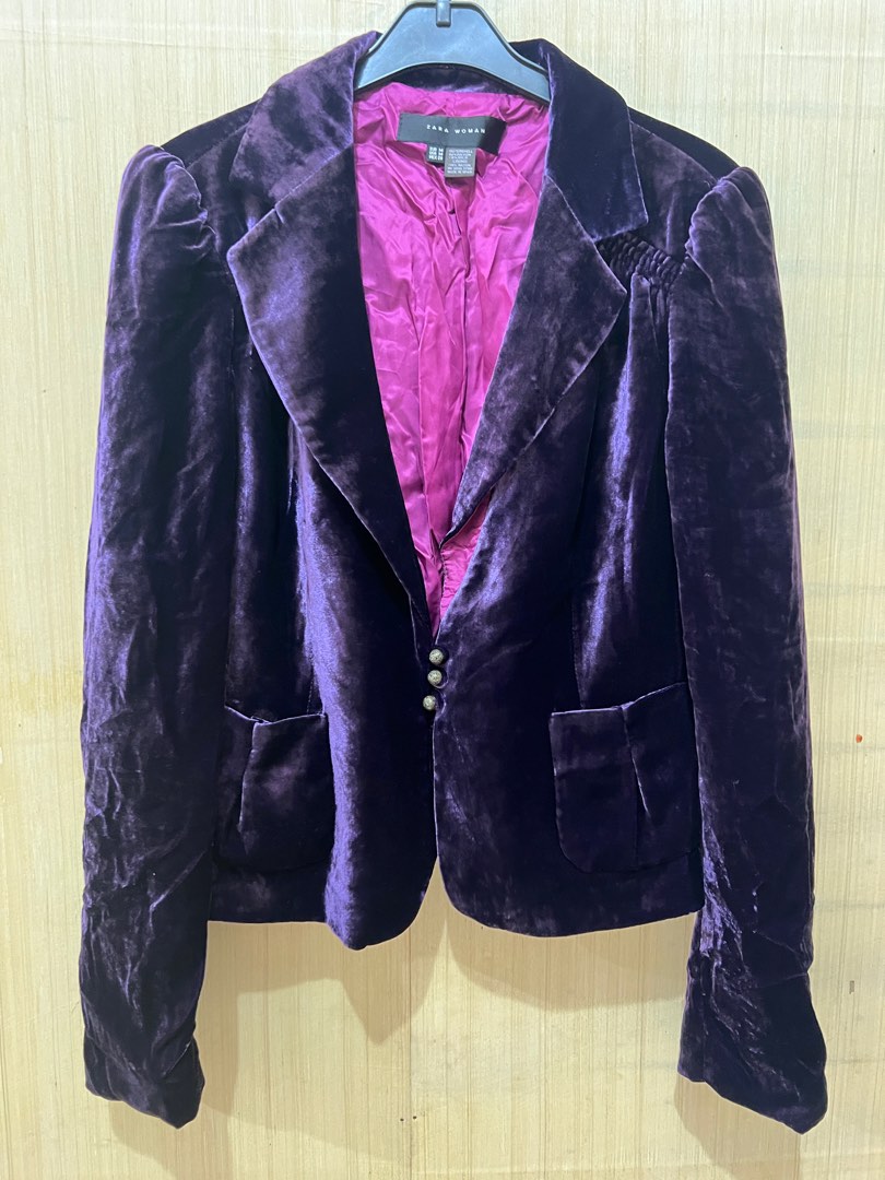 ZARA Woman Glam Purple Velvet Blazer, Women's Fashion, Coats, Jackets ...