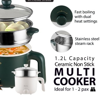 1.2L Ceramic Mini Non Stick Multi Cooker With Steamer | Multi Function ...