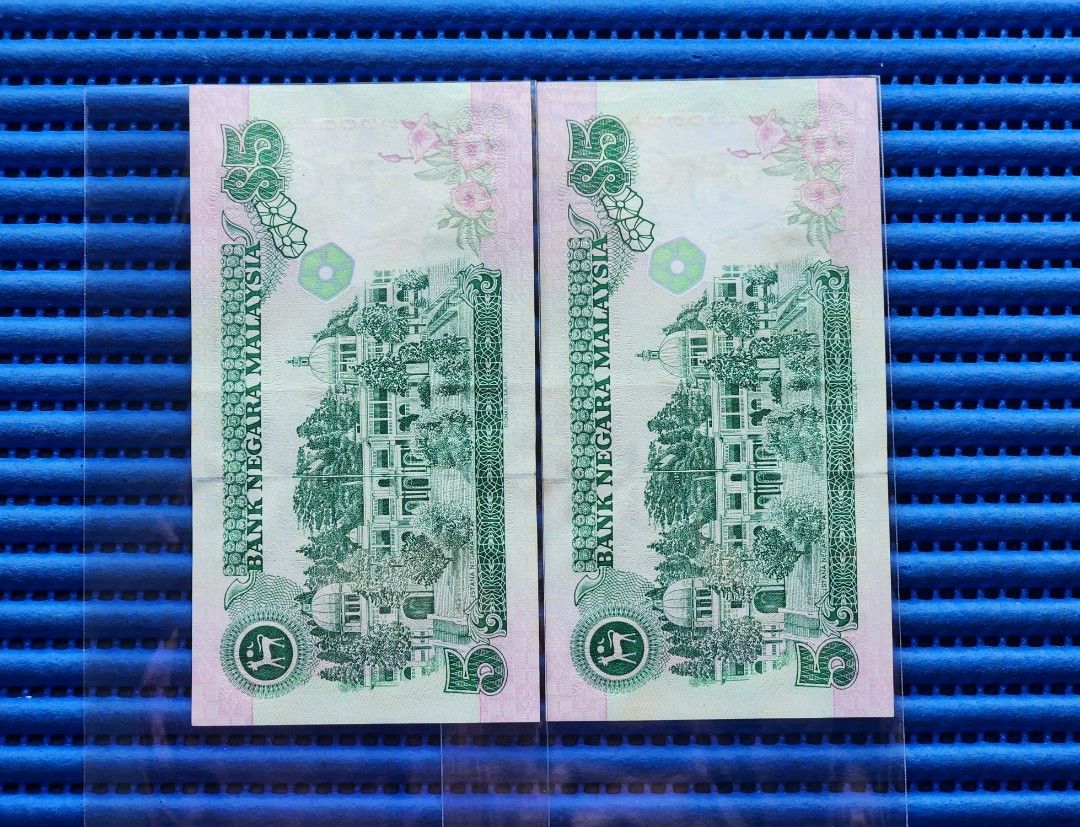 2X Malaysia $5 Lima Ringgit Note PJ 4860937-4860938 Run Malaysian ...
