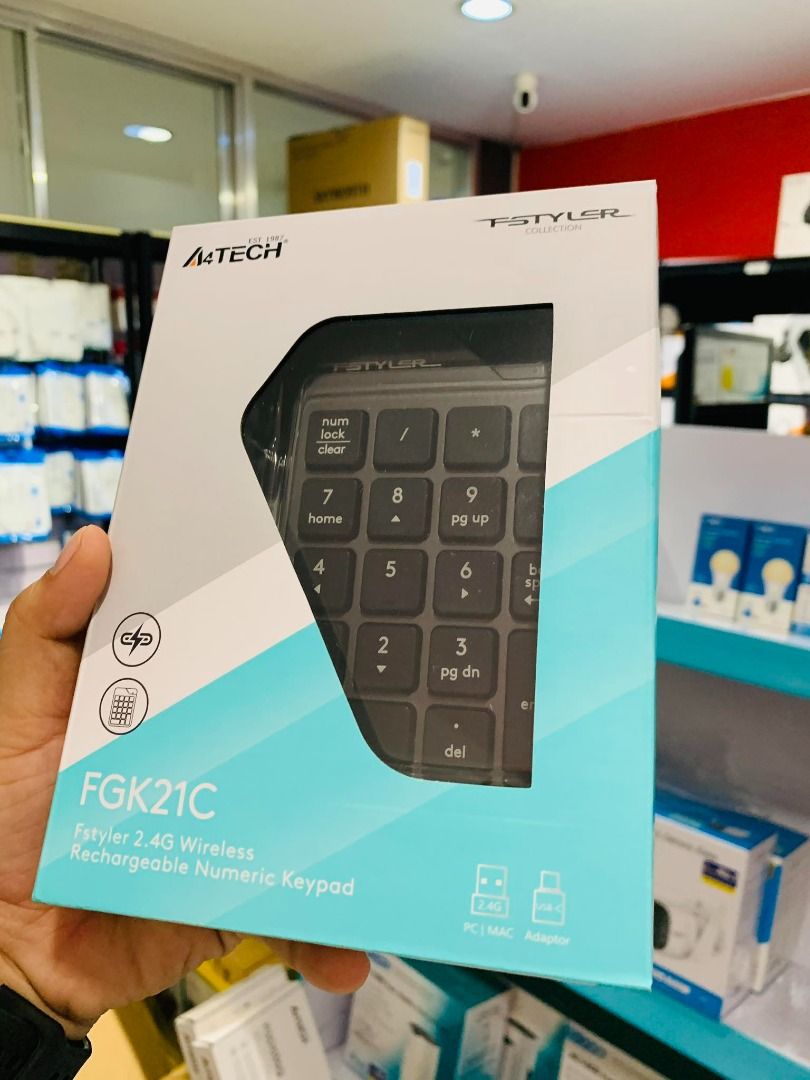 A4Tech FGK21C Fstyler 2.4G Wireless Rechargeable Numeric Keypad Grey, Computers & Tech, Parts ...