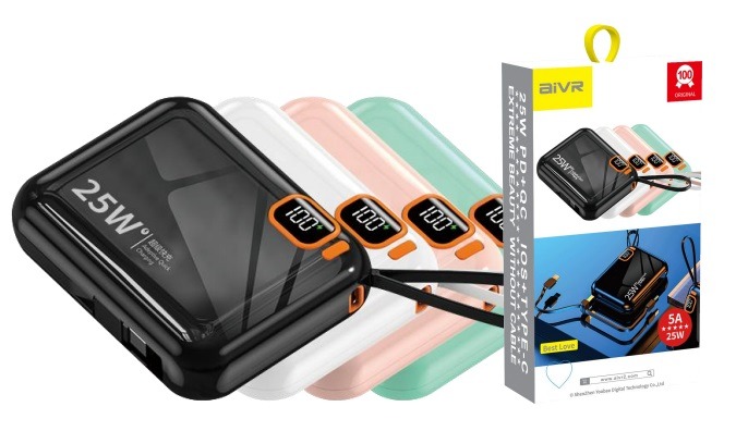 AIVR MINI Y142 TYPE C 25W 10000MAH WITH 2 IN 1 DETACTABLE CABLE ...