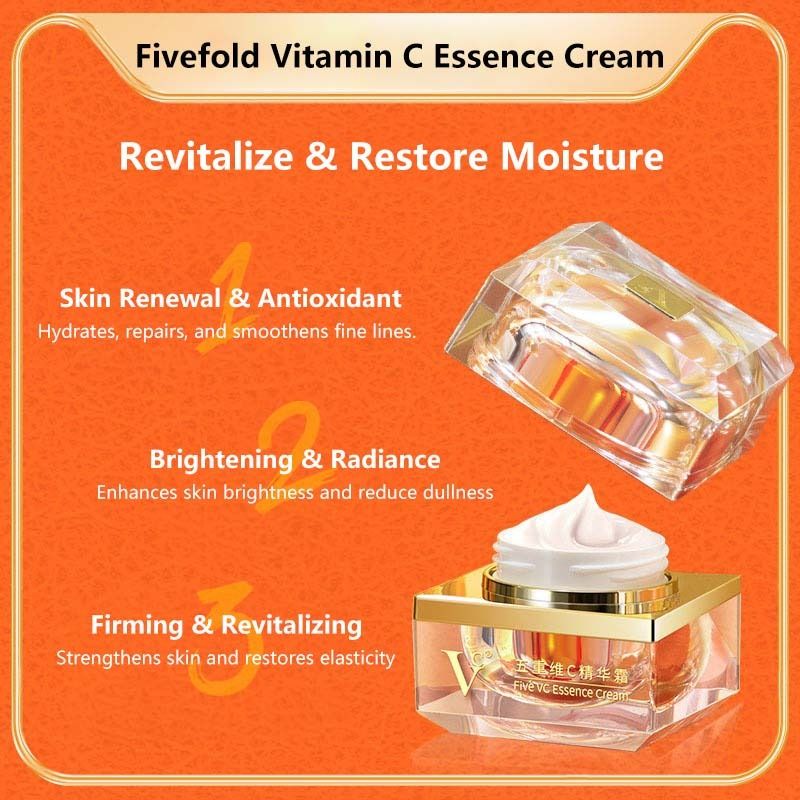 Authentic Five VC Essence Cream Hyaluronic Acid Dry Skin Hydrating Whitening Brightening Reduce ...
