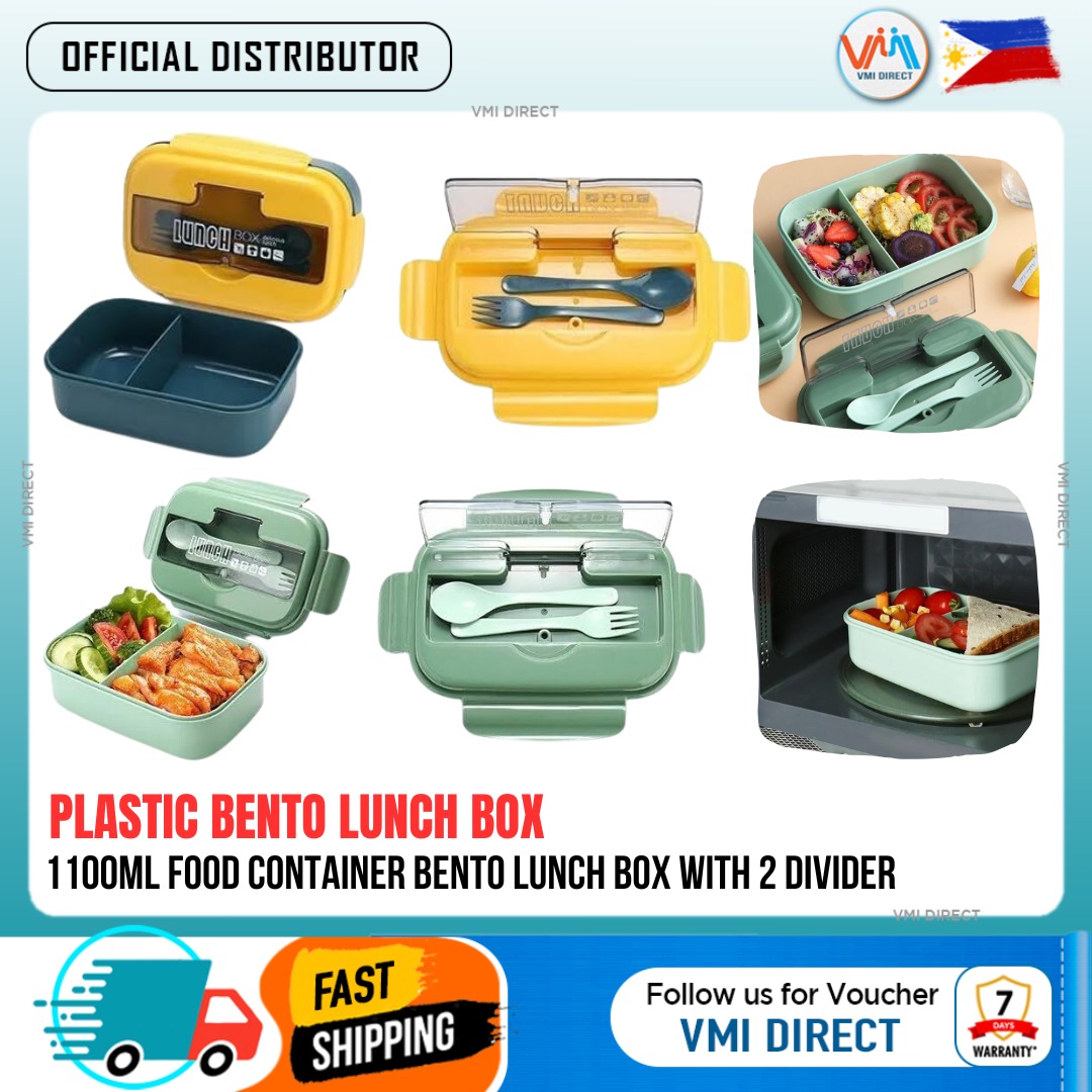 Bento Lunch Box 1100ml Leakproof Microwaveable Safe Plastic Lunch Box 2 ...