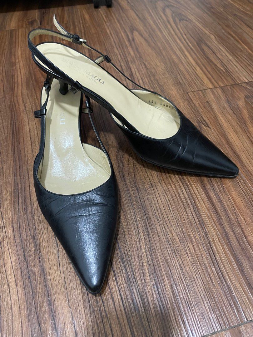 Black Italian Leather Heels 2-inch Brunomagli, Women's Fashion ...