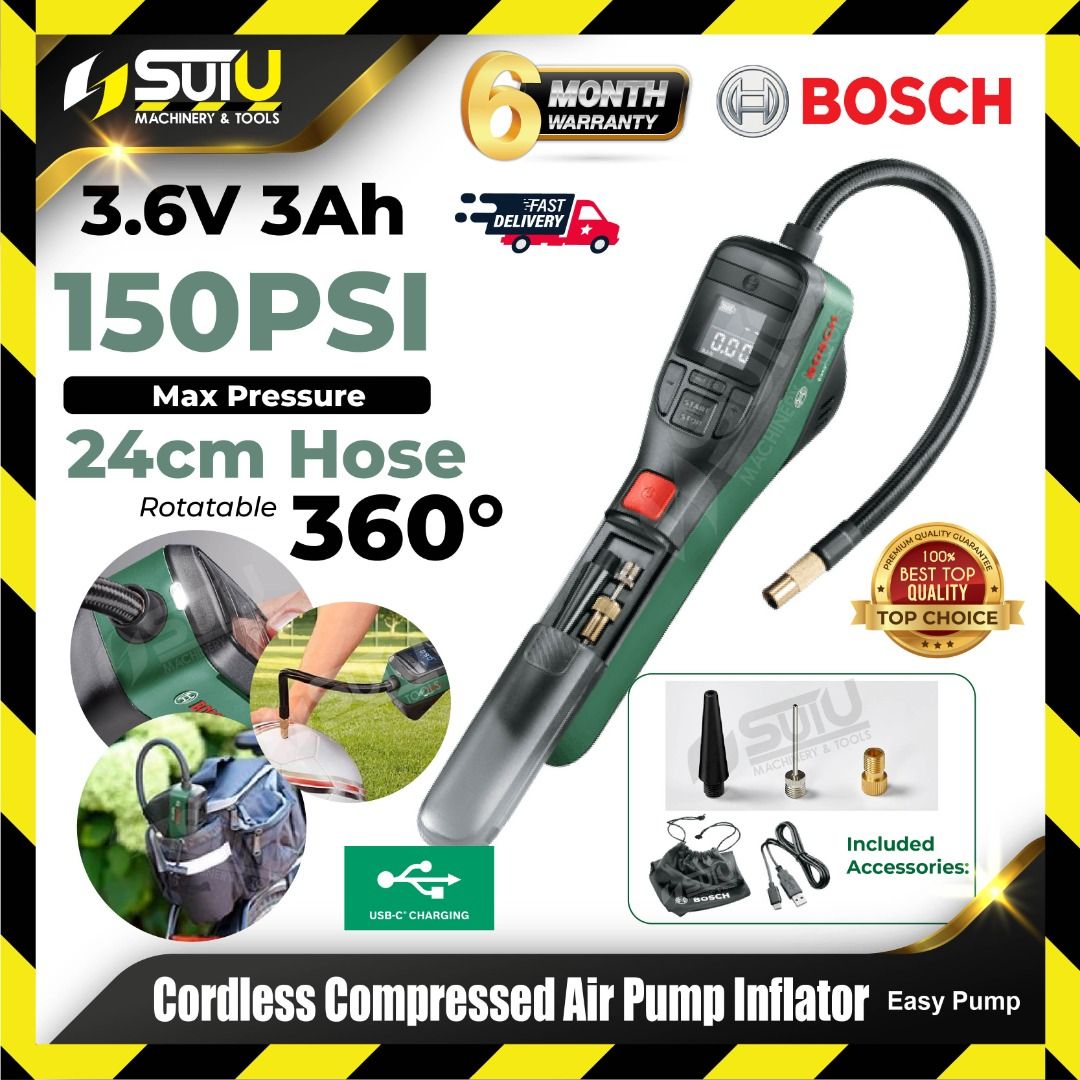 BOSCH EASYPUMP 3.6V Cordless Compressed Air Pump, Furniture & Home Living, Home Improvement ...