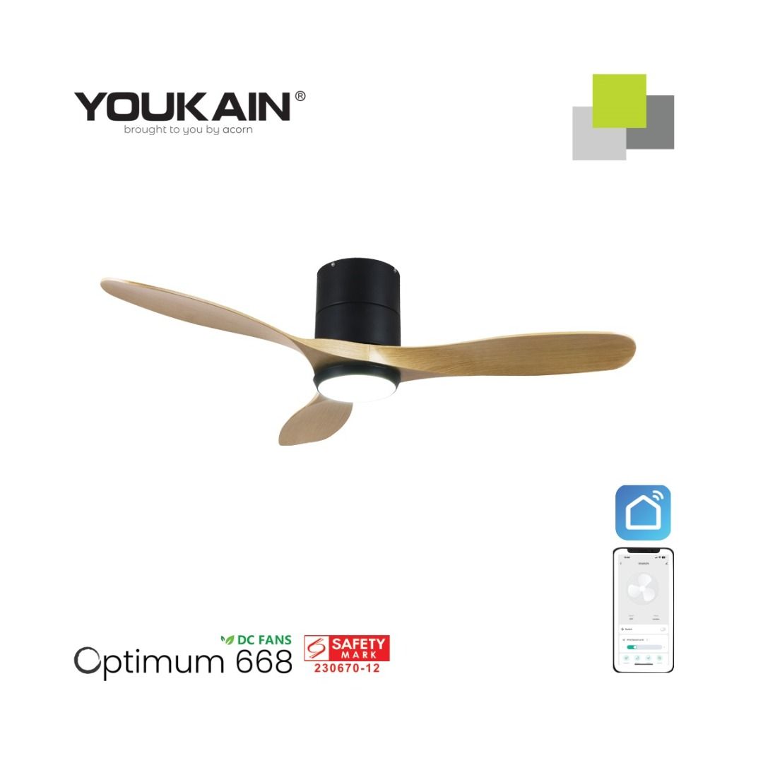 Ceiling Fan YOUKAIN YJ-668H DC Motor 46" & 52" Smart Light LED Dimmable ...