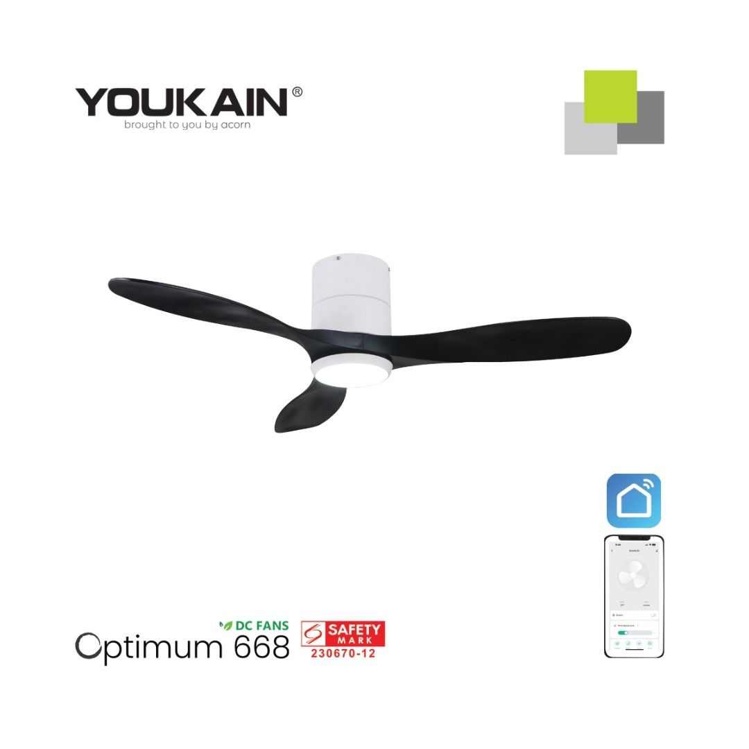 Ceiling Fan YOUKAIN YJ-668H DC Motor 46" & 52" Smart Light LED Dimmable ...