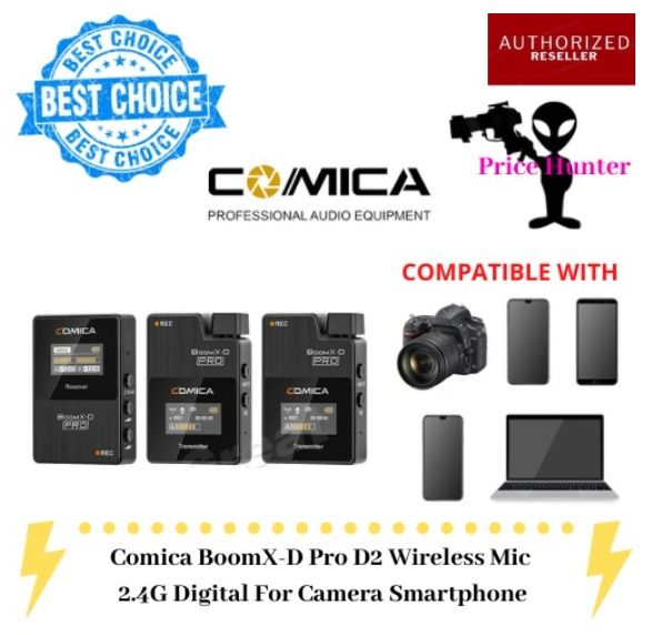 Comica BoomX D2 Professional 2.4G Digital Wireless Microphone with Mono ...